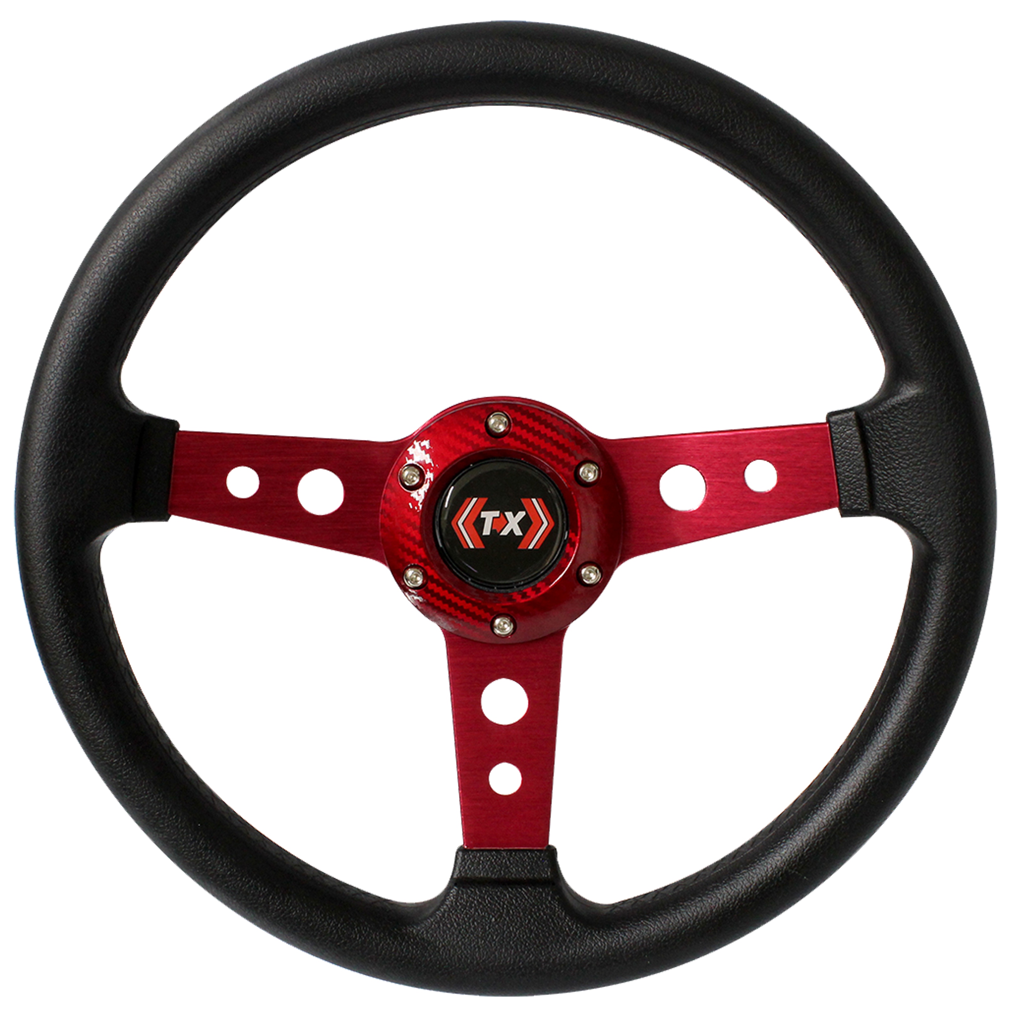 Volante de Aro Rugoso Tipo Piel Negro de Tres Brazos de Aluminio Rojo